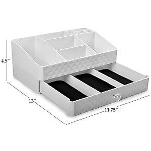 Masirs Cosmetic Storage Box Organizer - Compartments to Organize and Store your Makeup and Accessories. Drawer with Padding to Protect Jewelry. Will Sit Neatly on Vanity or Bathroom Countertop.