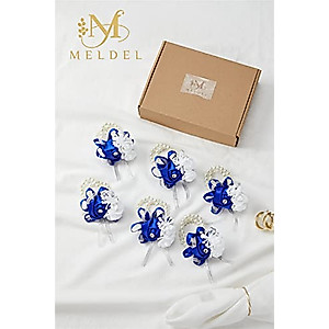 Meldel Prom Flower Wrist Corsages for Wedding, Set of 6, Royal Blue Wrist Corsages for Prom Bridal Bridesmaid Girl, Rose Hand Flower for Wedding Ceremony Anniversary,Dinner Party, Homecoming