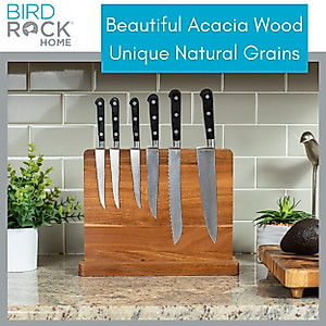 BIRDROCK HOME Wooden Magnetic Knife Block | Acacia Wood Knife Storage | Double-Sided Strong Magnetic Knife Holder | Knife Organizer for Kitchen & Space-Saving Design | No Knives Included | 12.8"Lx10"H