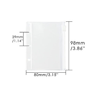 12Pack Binder Pockets Clear Mini Size Zipper Binder Pouches Bag Waterproof Loose Leaf 3 Holes Zipper Binder Pockets for Journal Budget Filing Pockets Bags