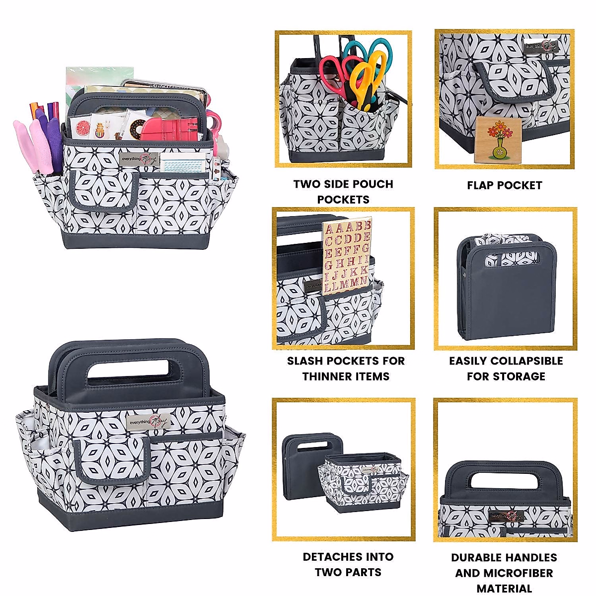 Everything Mary Craft Caddy, Geometric - Art Storage for Supplies & Crafts - Supply Organizers Tote for School Classroom, Office, and Home - Organization For Makeup & Nurses