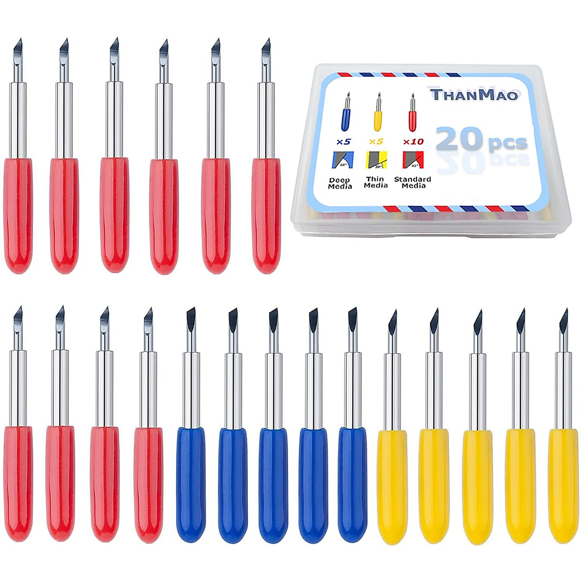 20 Pcs Replacement Blades for Cricut Explore Air2/Air 3 /Maker Cutting Machines - Including 5PCS Fine-Point Blades, 10PCS Standard Blaeds and 5PCS Deep Cutting Blades for Replacement Cricut Blades