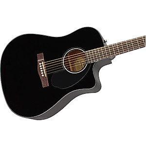 Fender CD-60SCE Solid Top Dreadnought Acoustic-Electric Guitar - Black Bundle with Hard Case, Instrument Cable, Tuner, Strap, Strings, Picks, and Austin Bazaar Instructional DVD