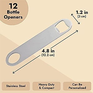 12-Pack Stainless Steel Flat Bottle Opener Bulk Set for Bartender, Bar Supplies for Restaurant, Kitchen, Heavy Duty Blank Bottle Openers for Wedding Gifts, Party Supplies (4.8x1.2 in)