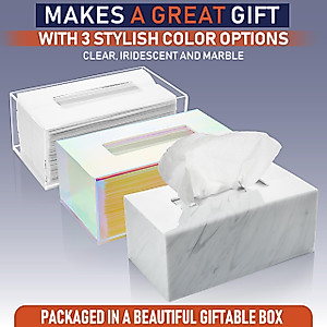 Acrylic Tissue Box Holder, Clear Dispenser for Facial Tissues, Napkins, and Dryer Sheets. Perfect for Bathrooms, Desks, Countertops, Vanities, Bedrooms, and Nightstands (Rectangle, Marble)