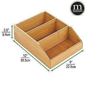 mDesign Bamboo Wood 3 Tier Counter Organizer Bin, Multi-Compartment Storage Box for Bathroom, Cabinets, Shelves, Countertops; Holds Vitamins, Bath Bombs, Cosmetics, Echo Collection - 2 Pack - Natural