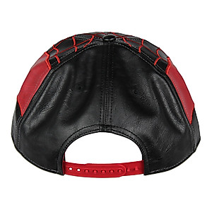 Marvel Comics Spider-Man Miles Morales Suit Embroidered Faux Leather Snapback Hat for Men and Women Black