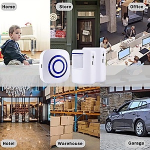 BESTOONE Motion Sensor Alarm, Long Range Wireless Driveway Alarm, Indoor Home Security System Electric Doorbells, 4 Motion Detector and 2 Alarm, 38 Chime Tunes, LED Indicator