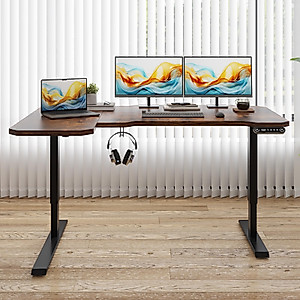 Sileye Electric L Shape 59 Inches Standing Desk, Height Adjustable Sit Stand Up Computer Table, Large Modern Smart Ergonomic Home Office Workstation with Splice Board Rustic Brown Top + Black Frame
