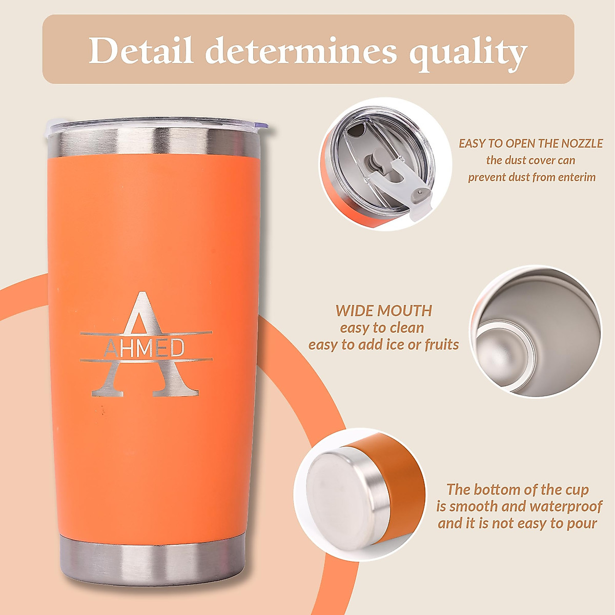 Personalized 20oz Tumblers with Names, JSAJU Stainless Steel Tumbler with Straw and Lid, Customized Insulated Coffee Mug, Double Wall Vacuum Skinny Travel Cup, Gifts for Men Women for Birthday