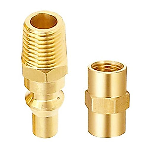 Uenede Solid Brass 1/4"NPT Male Threaded RV Propane Quick Connect + 1/4"NPT Female Threaded Hex Nipple Pipe Coupling Connector Kit