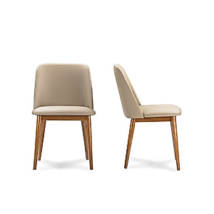 Baxton Studio Lavin Mid-Century Dark Walnut Wood and Beige Faux Leather Dining Chairs (Set of 2)