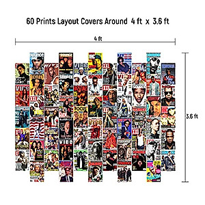 60 Pcs Print Hip Hop/Rap Wall Collage Kit | Music Posters for Room Aesthetic | Unique Retro Magazines Album Covers Printed Photos | Aesthetic Poster | Rapper Posters