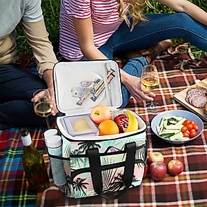 OTVEE Tropical Summer Palm Trees Lunch Bag Tote Large Picnic Reusable Insulated Cooler Lunch Box with Adjustable Shoulder Strap