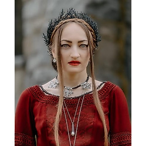 MOSTORY Handmade Gothic Black Flower Crown- Elf Dark Headband Fairy Woodland Headpiece Elven Forest Circlet for Halloween Renaissance Goth Wedding Cosplay Photo Prop