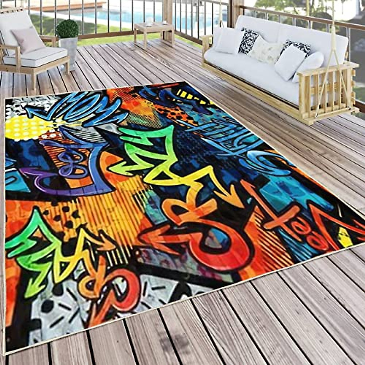 Modern Abstract Area Rugs for Living Room Kitchen Bedroom Abstract Bright Graffiti Pattern with Bricks Paint Drips Words in Bathroom Rugs Stain Resistant Carpet Mat Pad Rectangular Home Decor