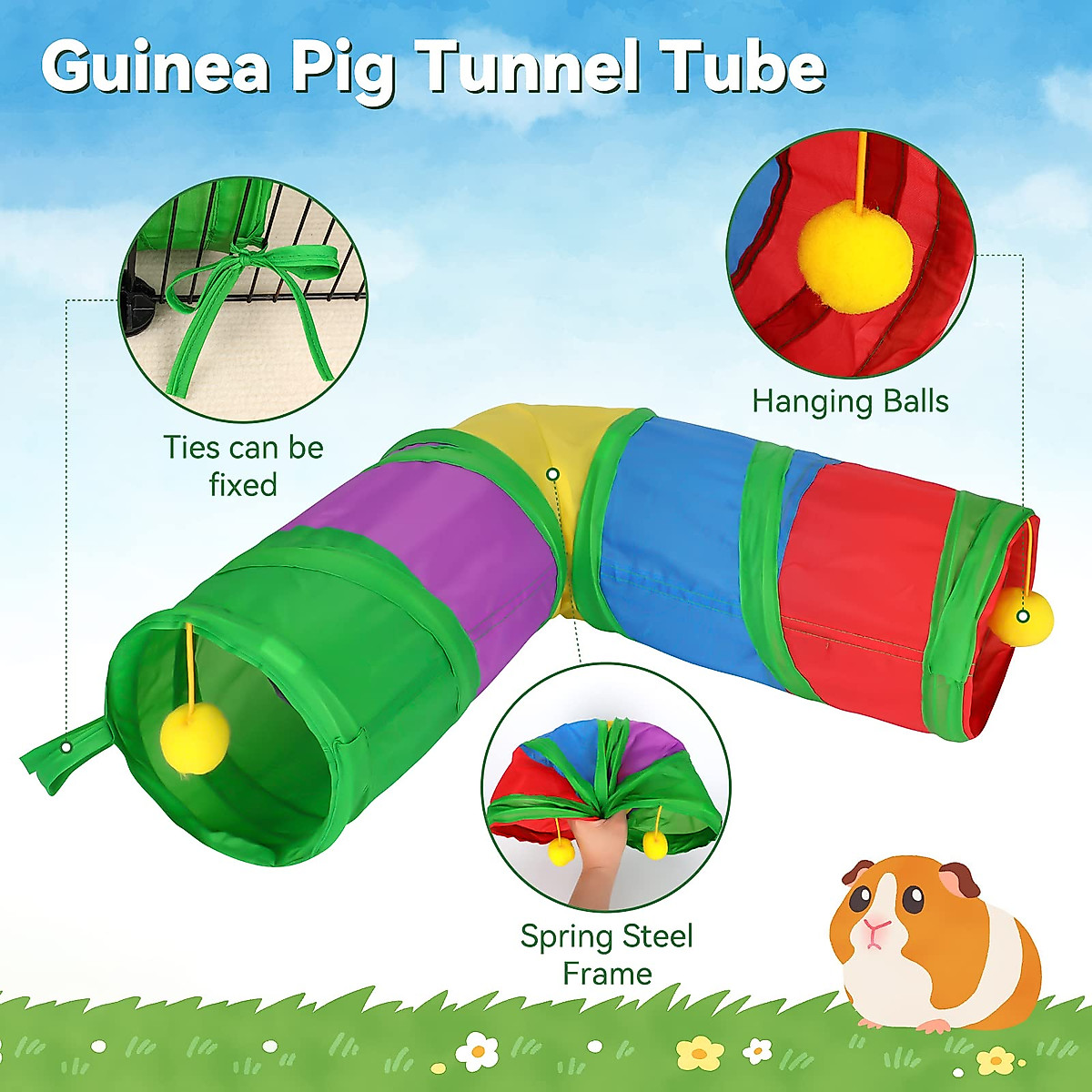 Rypet Guinea Pig Tunnels and Tubes Collapsible 2 Way and L-Type Tunnel with Interactive Ball Small Animal Activity Tunnel Hideaway Toys for Baby Rabbit Ferret Hamster Chinchilla Hedgehog