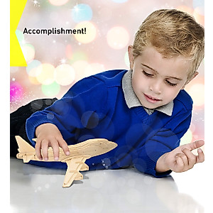 Puzzled 747 Jet Plane 3D Puzzle Wood Craft Construction Kit Aircraft, Fun & Educational DIY Wooden Toy Assemble Model Unfinished Craft Hobby Airplane Puzzle to Build & Paint for Decoration 33pcs Pack