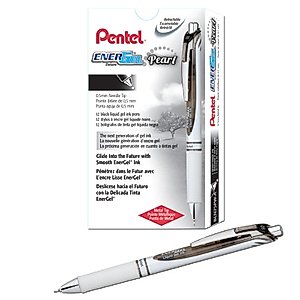 Pentel EnerGel Pearl RTX Gel Pen, (0.5mm), Fine Line, Needle Tip, Black Ink, Box of 12 (BLN75PW-A)