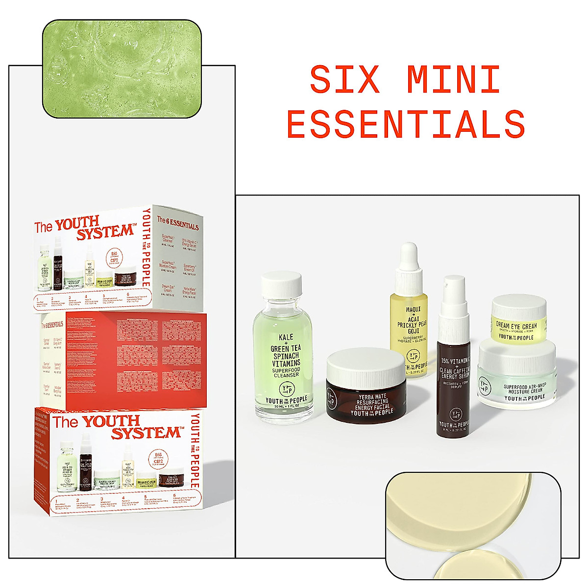 Youth To The People The Youth System - 6 Piece Set with Superfood Cleanser, Face Oil, Moisturizer, Vitamin C Serum, Eye Cream, Energy Facial - Vegan Skincare Kit