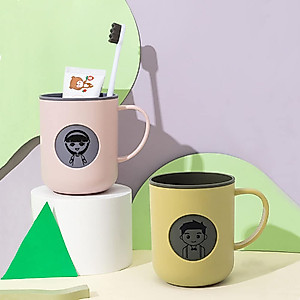 Khanjuan Parent-Child Tooth Brush Cups 4Pcs,Funny Cartoon Pattern Bathroom Cups,15.3oz Unbreakable Eco-Friendly Plastic Toothbrush Holders (Dark Green&Purple&Yellow&Pink, 4)