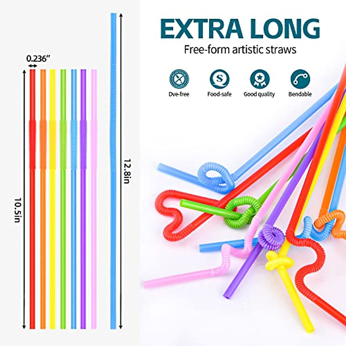 100PCS Flexible Plastic Straws, Colorful Disposable Bendy Party Fancy Straws13inch Extra Long Straws Party Decorations