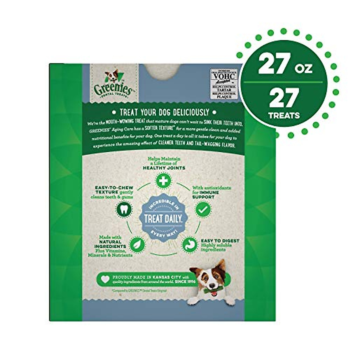 Greenies Aging Care Regular Natural Dental CareDog Treats, 27 oz. Pack (27 Treats)
