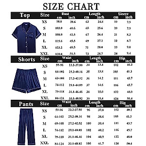 SWOMOG Women's 3 Pcs Pajamas Sets Silk Satin Sleepwear Button Down Loungewear Short Sleeve Shirt Pjs Navy Blue