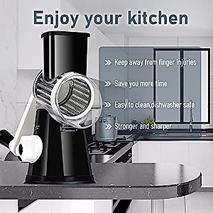 Rotary Cheese Grater with Handle - Vegetable Slicer Shredder Grater for Kitchen 3 Interchangeable Blades with a Stainless Steel peeler