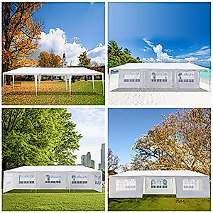 10x30 Ft Wedding Event Party Outdoor Canopy Tent w/ 7 Removable Sidewalls, for Gazebo Patio Backyard Porch Garden Beach, White