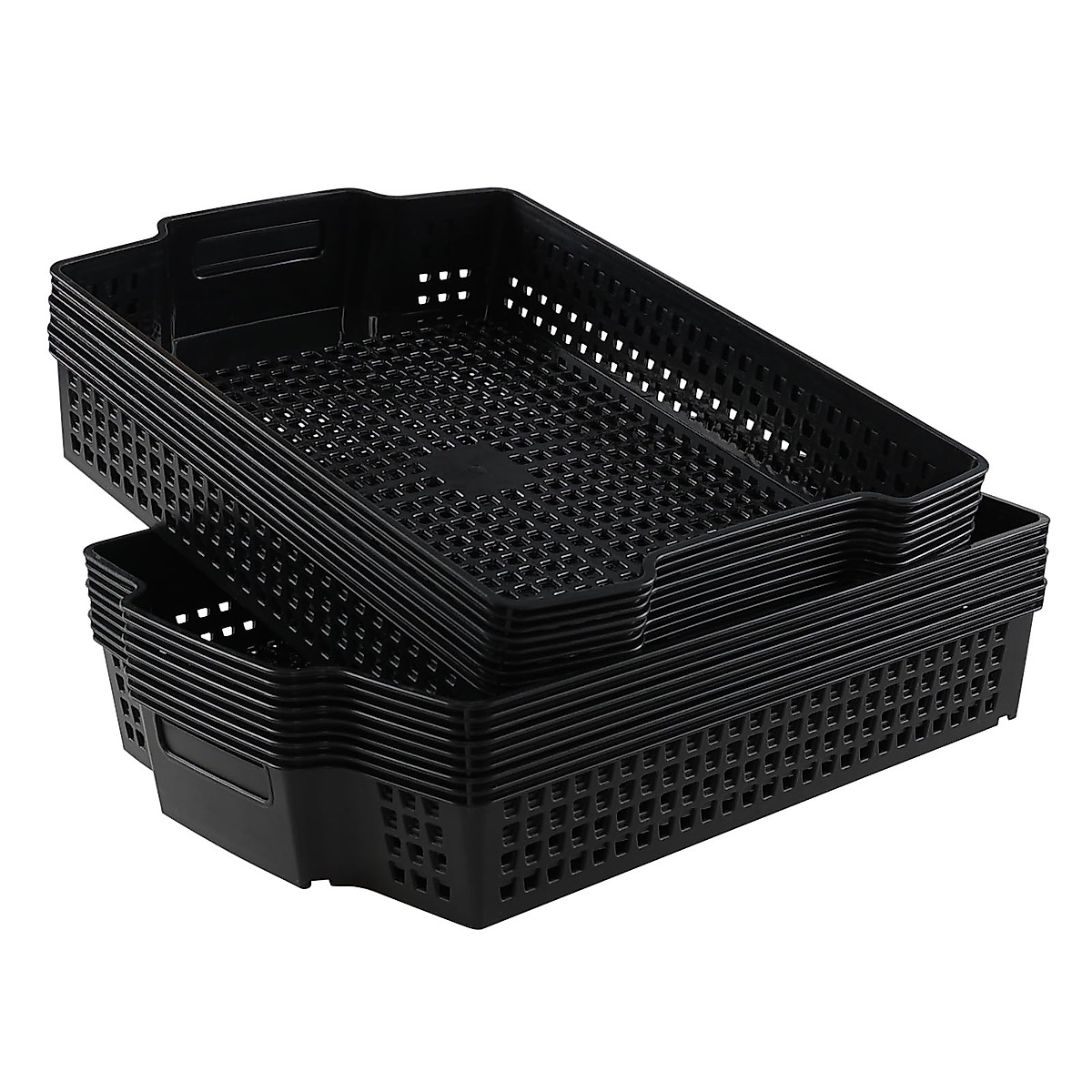Yuright 6 Packs Stacking Storage Basket Tray, Plastic A4 Paper Storage Baskets, Black
