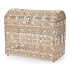 ELLDOO Crystal Wedding Card Box with Lid, Vintage Money Card Box Treasure Chest Style Gold Gift for Wedding Receptions, Centerpiece Decor, Anniversary, Keepsake, Gift Display Box