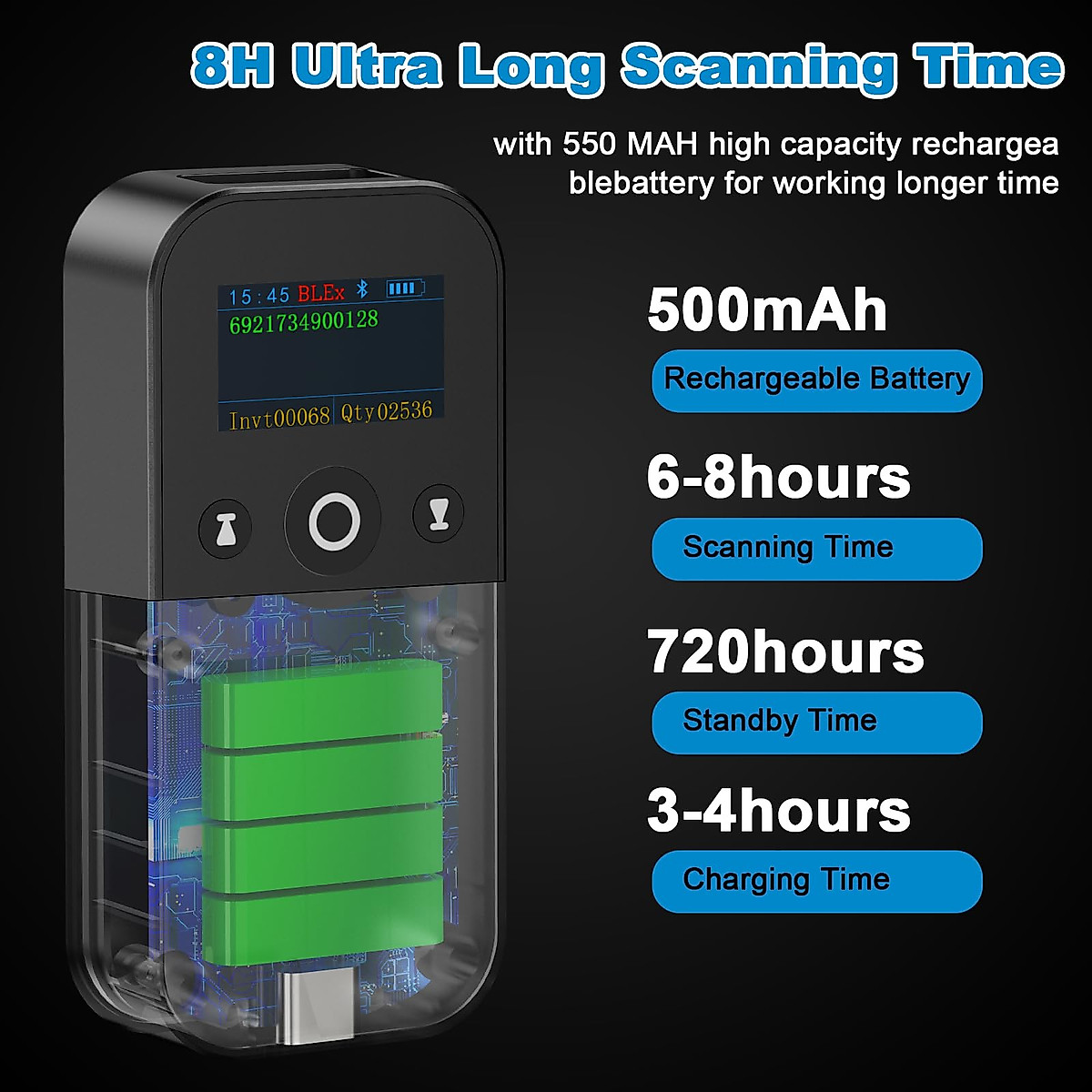 Bluetooth Barcode Scanner Portable 1D USB Laser Mini Bar Code Reader 3-in-1 Bluetooth & USB Wired & 2.4G Wireless Bar Code Reader Scanner Compatible Windows, Mac,Android, iOS or Phones
