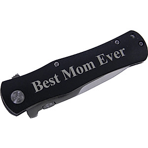 Best Mom Ever Folding Pocket Knife - Great Gift for Mothers's Day Birthday or Christmas Gift for Mom Grandma Wife (Black Handle)