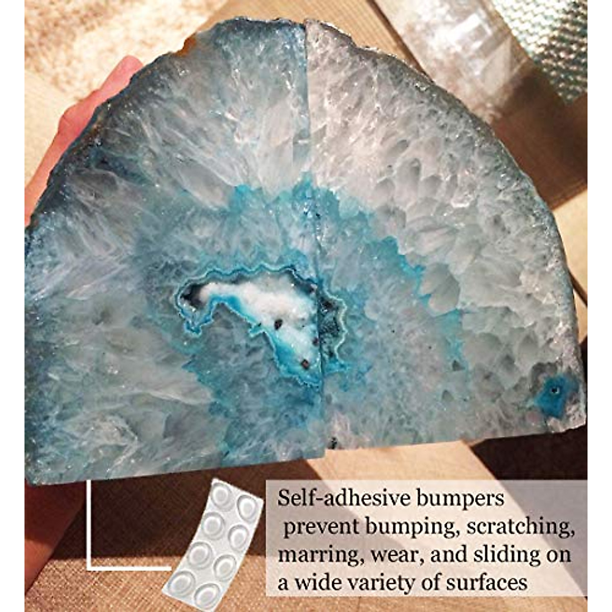 AMOYSTONE Teal Agate Bookends Geode Book Ends Heavy Duty Bookend Holder Decor with Rubber Bumpers Small(1 Pair, 2-3 LBS)