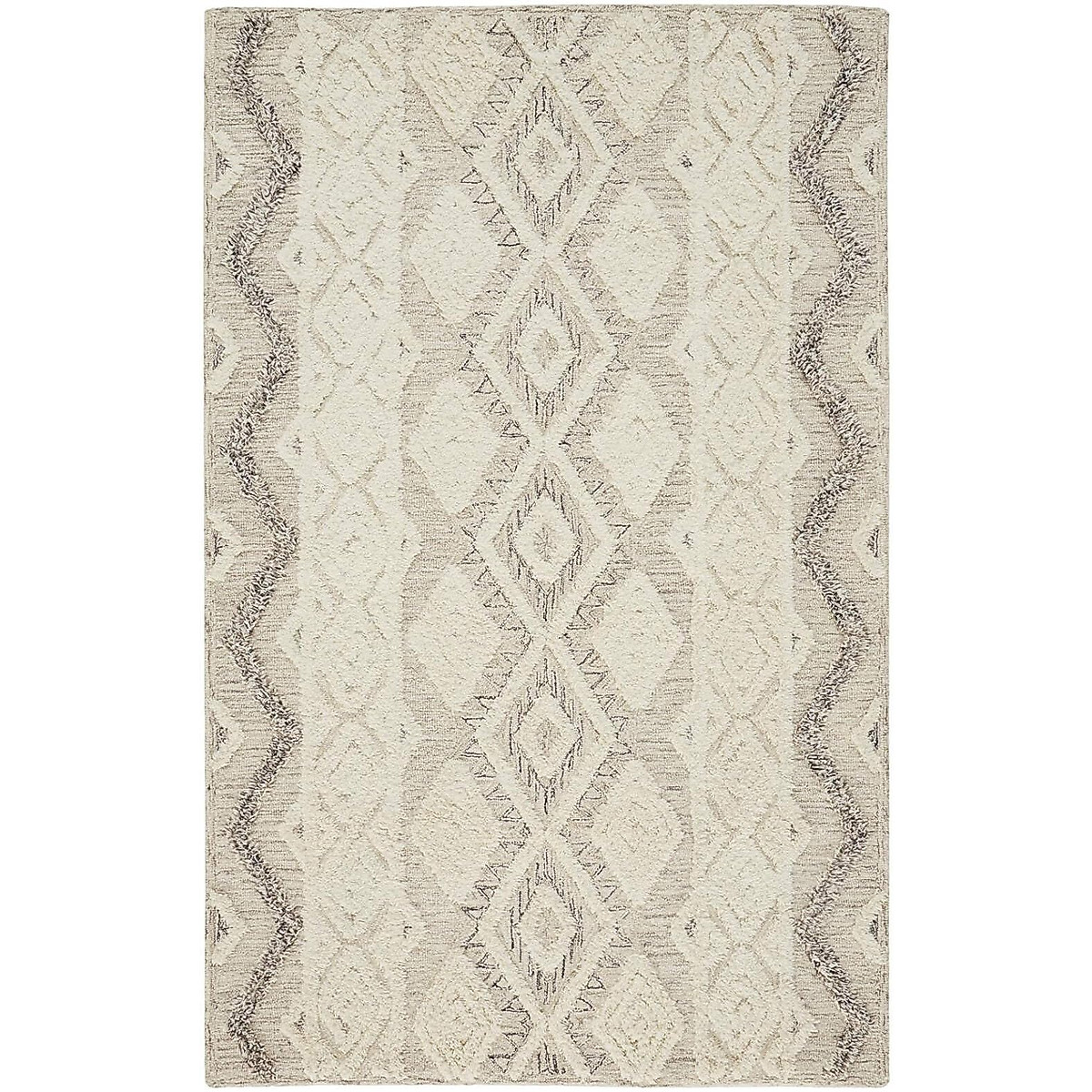 8' X 10' Ivory Taupe And Gray Wool Geometric Tufted Handmade Stain Resistant Area Rug