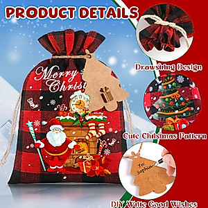 24PCS Small Burlap Bags, 5x7in Christmas Drawstring Treat Bags Xmas Red Plaid Linen Gift Bags Reusable Candy Goodie Wrapping Bags for Holiday Party Favors Supplies (8 Designs)