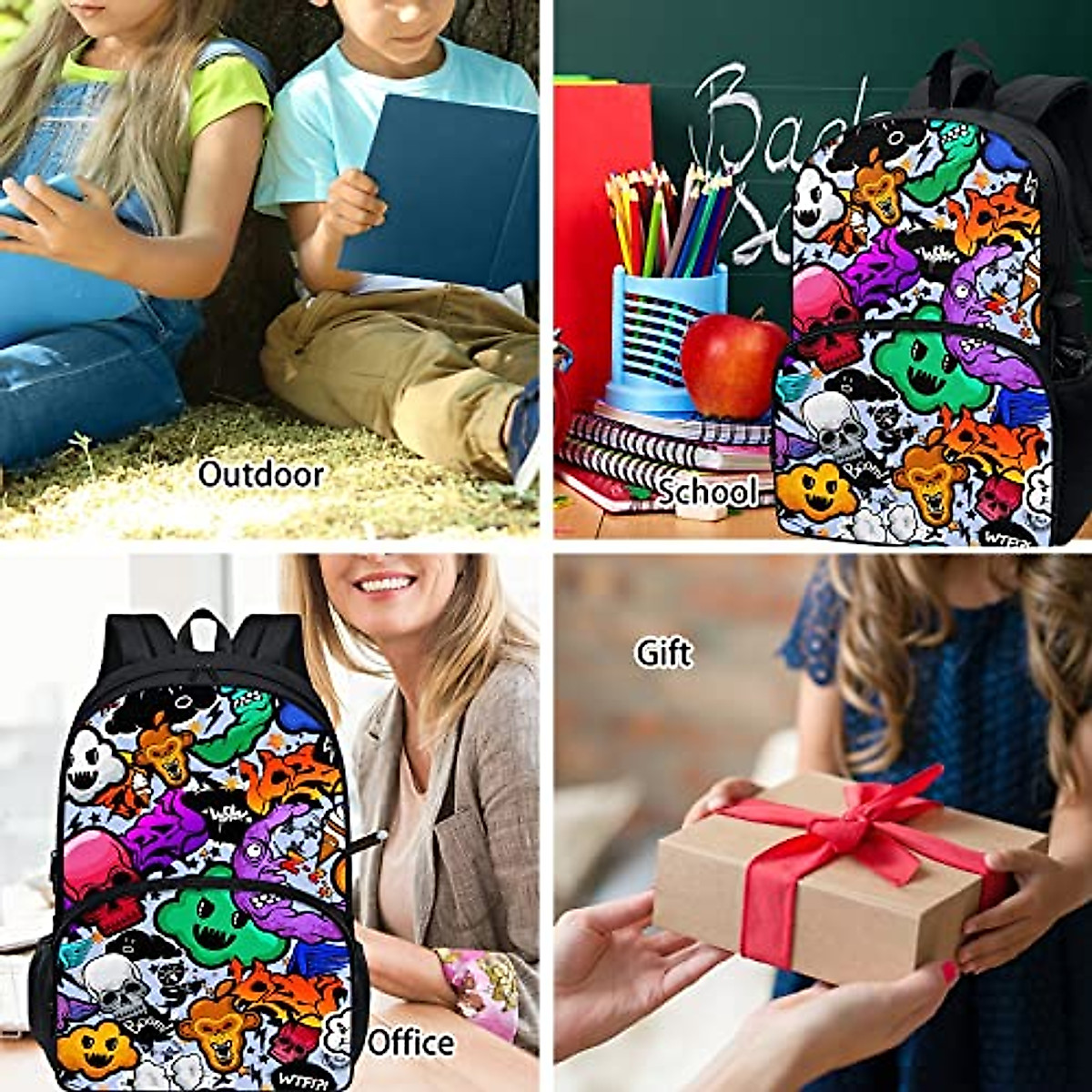 ZOCANIA Funny Backpack Hip Hop Backpack for Kids Girls Boys with Ipad Compartment and Front Pocket, Laptop Backpack Back To School