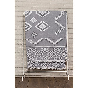 Bersuse 100% Cotton Teotihuacan XL Throw Blanket Turkish Towel - 75x90 Inches, Silver Grey