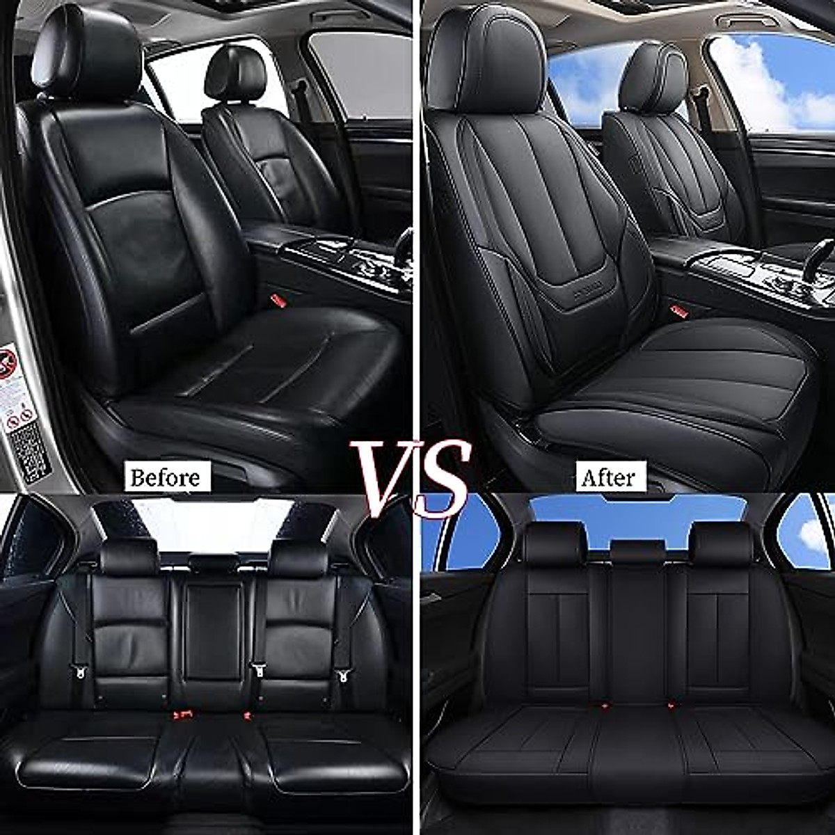 Coverado Car Seat Covers Full Set, 5 Seats Universal Seat Covers for Cars, Waterproof Nappa Leather Auto Seat Protectors, Front and Rear Seat Protectors Fit for Most Sedans SUV Pick-up Truck, Black