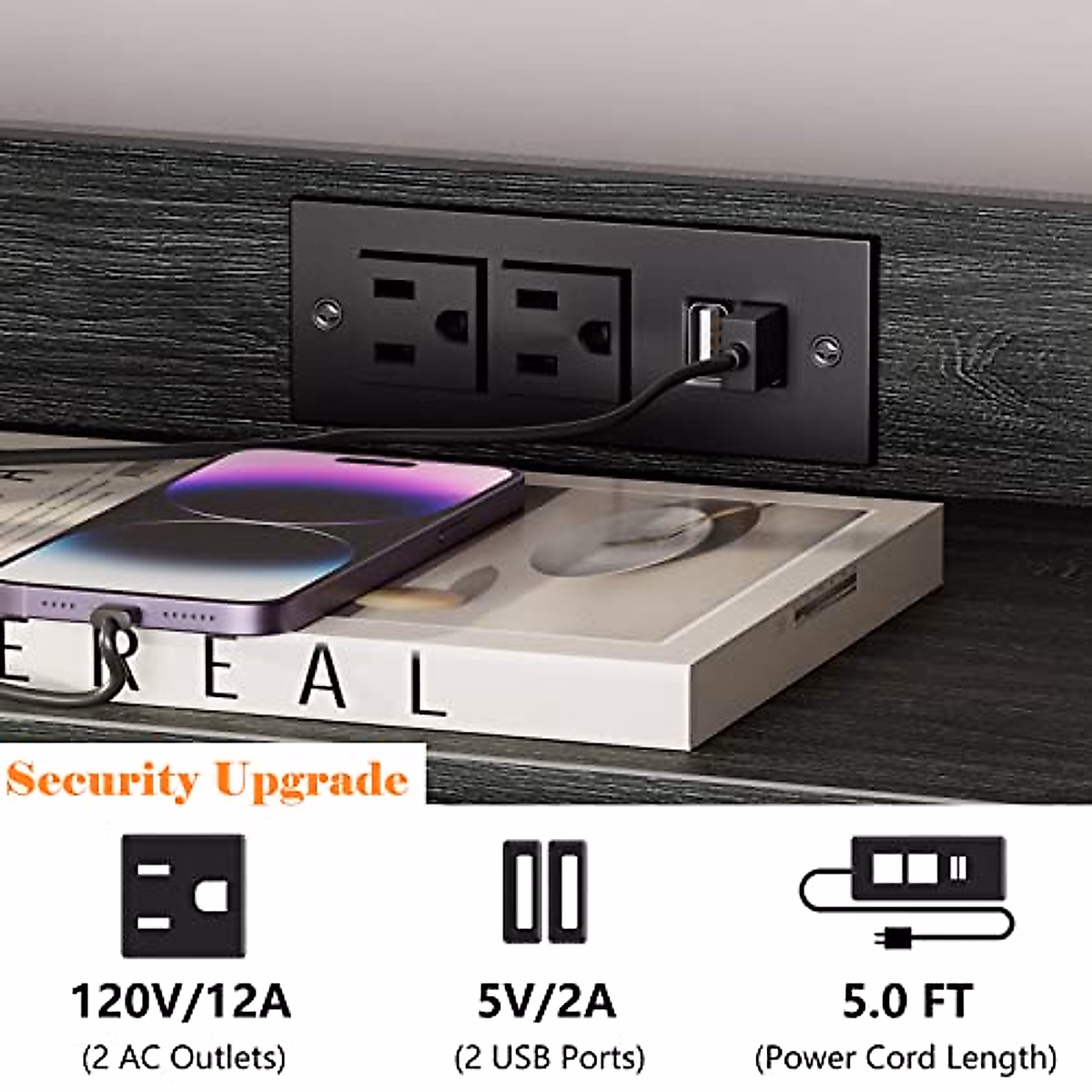 Furnulem Nightstand with Charging Station, Wide Bedside Tables with USB Ports & Power Outlets, 3 Drawer Side Table with Storage Shelf for Bedroom, Living Room, End Table, Black Oak