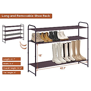 KIMBORA 4 Tier Long Shoe Rack for Closet, Wide Shoe Storage Organizer Stackable Shoe Shelf for Floor, Bedroom 30-Pairs (Bronze)