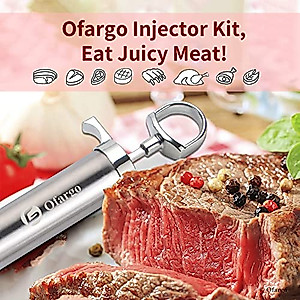 Ofargo 304-Stainless Steel Meat Injector Syringe with 4 Marinade Needles and Travel Case for BBQ Grill Smoker, 2-oz Large Capacity, Both Paper User Manual and E-Book Recipe