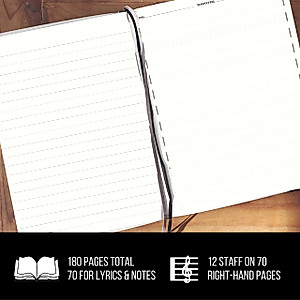 Songmaster Songwriting Journal 8.5x11 in • Crazy Horse Vegan Leather Music Notebook • 180 Page Hardcover Music Staff Paper Manuscript Paper Notebook Music Journal • 150 Free iVideosongs Lessons