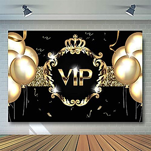 Avezano VIP Party Backdrops for Birthday Photoshoot 7x5ft Golden Balloon Black Gold Theme Photography Background Red Carpet VIP Photo Booth Backdrop for Parties