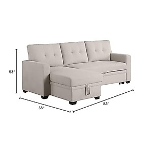 Pemberly Row Polyester Fabric Reversible Sleeper Sectional Sofa in Beige