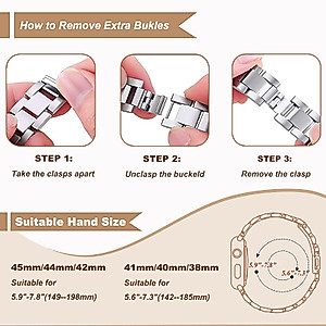 DMMG Stainless Steel Band Compatible with Apple Watch Band 38/40/41/42/44/45mm Women Girls, Dressy Bracelet Replacement Wristband Strap for iWatch bands Series 7 6 5 4 3 2 1 SE (Silver, 38/40mm)