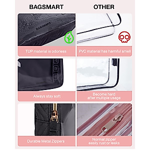 BAGSMART TSA Approved Toiletry Bag, 3 Pack Clear Makeup Cosmetic Bag Organizer, Quart Size Travel Bag for Toiletries, Carry-on Travel Accessories Essentials - Black