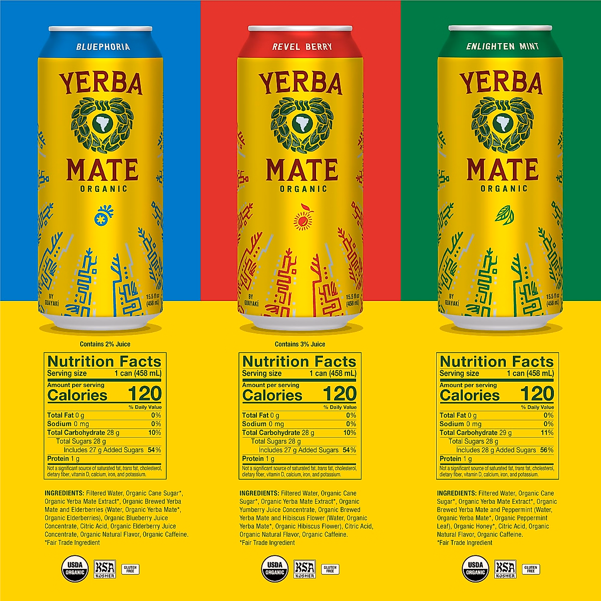 Guayakí Yerba Mate, Organic Energy Drink Alternative, Variety Pack, 150mg Natural Plant Based Caffeine, Better for You Energy & Focus, No Jitters or Crash, 15.5 Oz (Pack of 12) (Packaging May Vary)