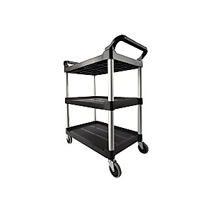 Rubbermaid 342488BLA Economy Plastic Cart, Three-Shelf, 18-5/8w x 33-5/8d x 37-3/4h, Black